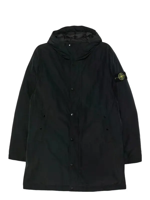 Stone Island Hooded Parka With Detachable Compass Badge - Black