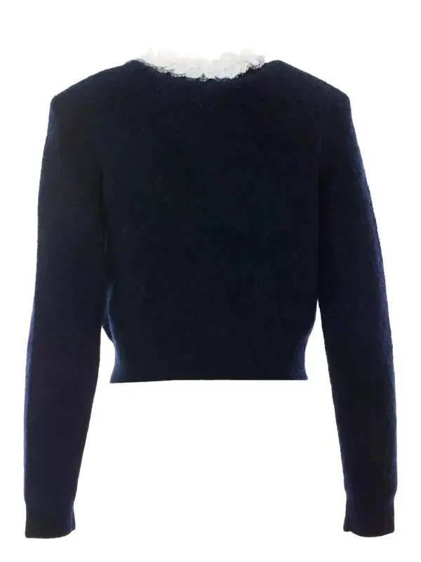 SELF-PORTRAIT Navy Flower Pearl Trim Knit Jumper - Blue
