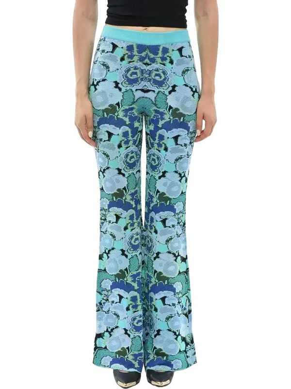 Stella McCartney Floral-jacquard Flared Trousers - Blue