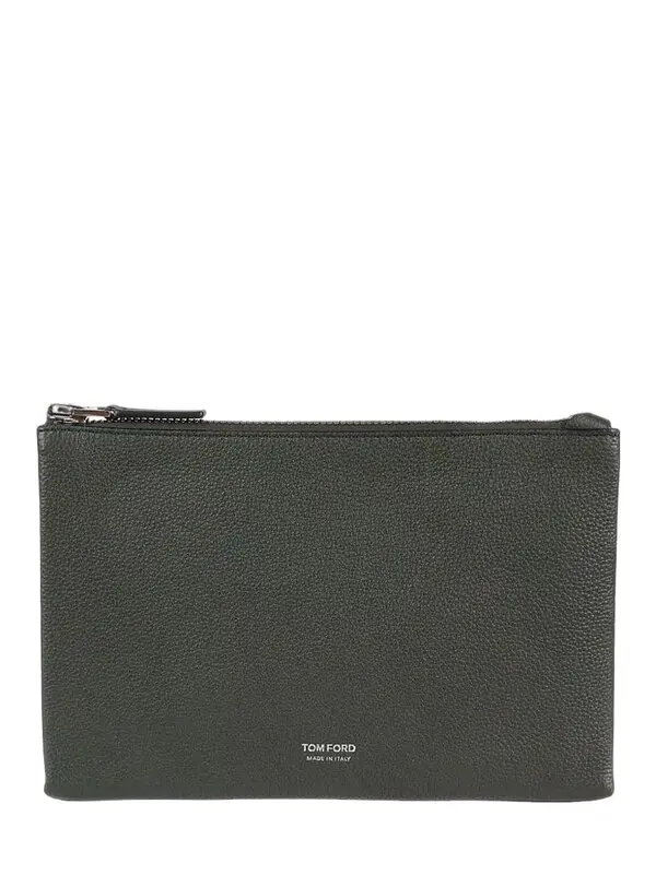 TOM FORD Logo-print Pebbled Clutch Bag - Green