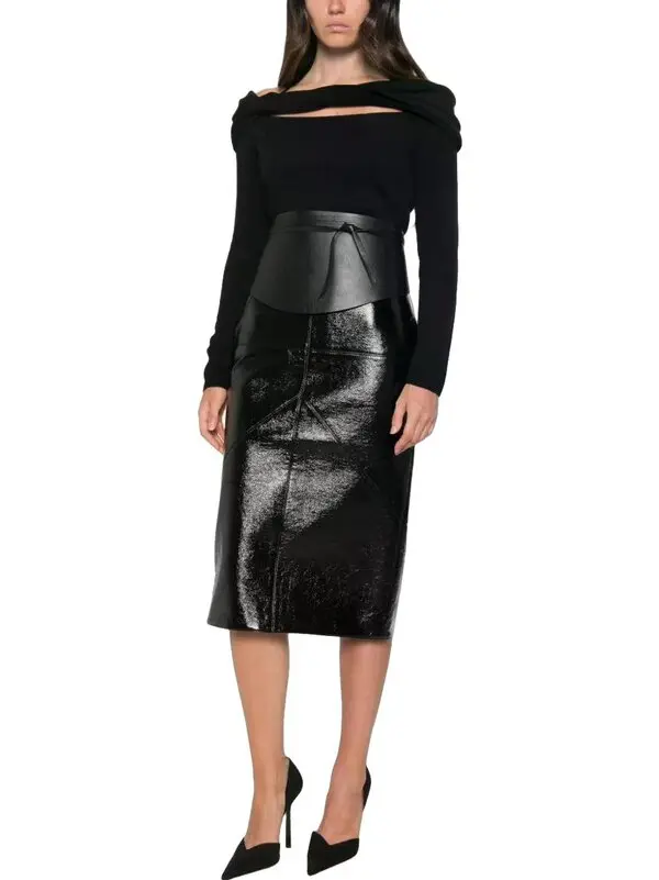 LANVIN Crinkled-finish Pencil Midi Skirt - Black