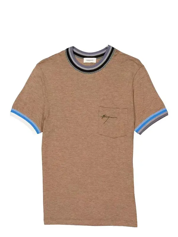 FERRAGAMO Logo-embroidered T-shirt - Brown
