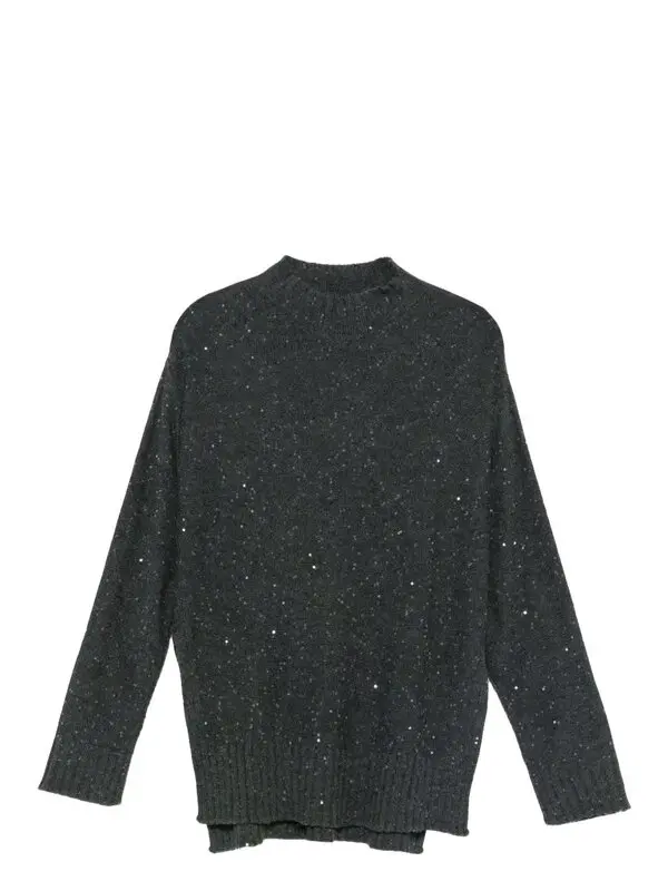 Lorena Antoniazzi Sequin-embellished Side-slit Mock Neck Sweater - Grey