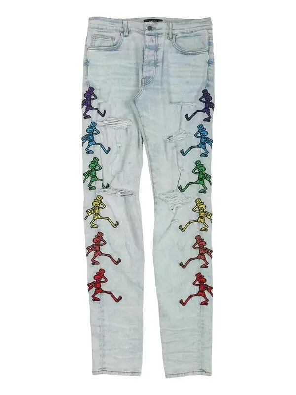 Amiri Grateful Dead Patched Distressed Jeans - Blue