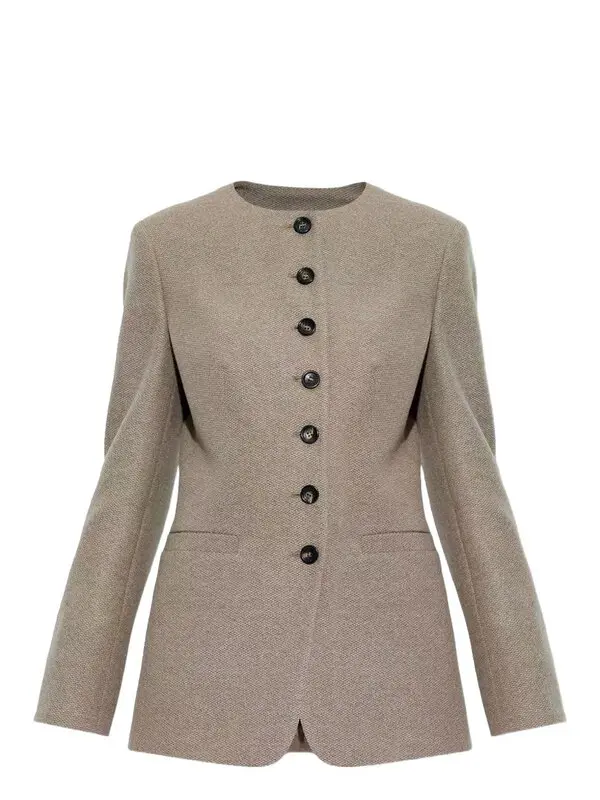 Max Mara Cashmere Woven Texture Round-neck Button-up Jacket - Grey
