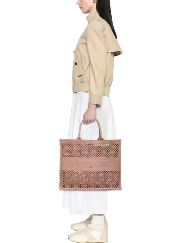 Dior 2020-2021 Large Embroidered Mesh Book Tote Bag - Pink