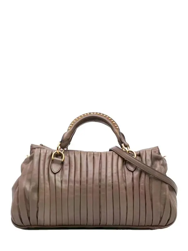 Miu Miu 2010 Nappa Bosco Pleated Satchel - Brown