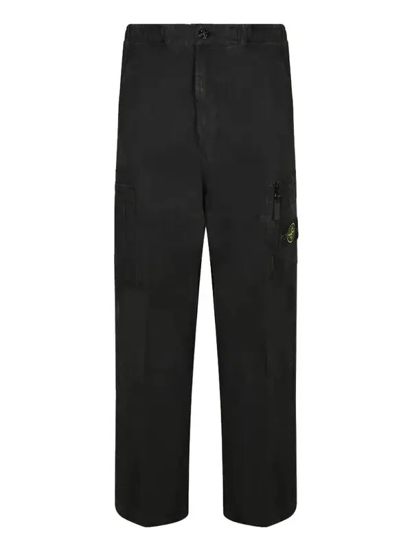Stone Island 3100015 Organic Cotton Ripstop Loose-fit Cargo Trousers With Zip And Snap Pockets - Black
