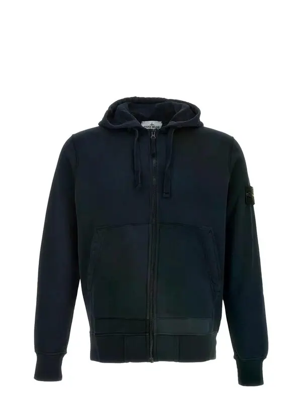 Stone Island 6100061 Organic Cotton Fleece Hooded Sweatshirt - Blue