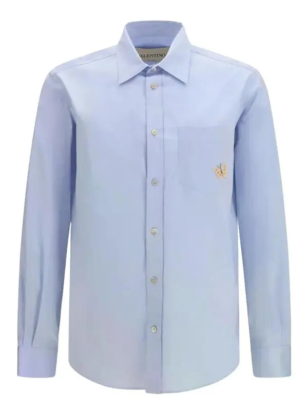 Valentino Garavani Butterfly-patch Long-sleeve Shirt - Blue