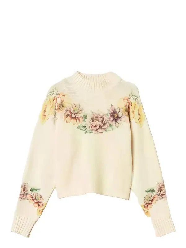 TWINSET Wool-blend Jumper With Floral Print - Neutrals