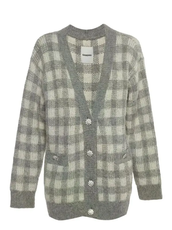 Sandro Check Jacquard Ontario Cardigan - Grey
