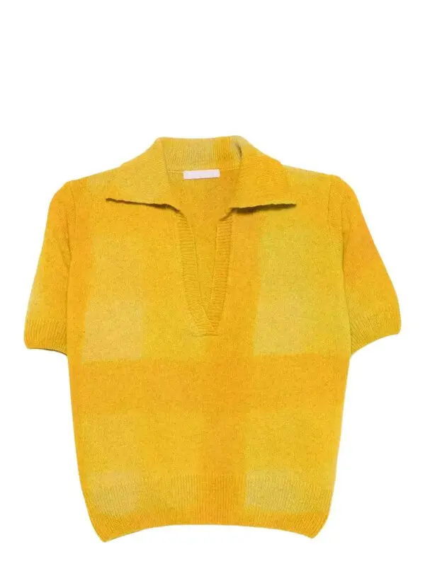 KRISTINA TI Check-pattern Polo-collar Sweater - Yellow