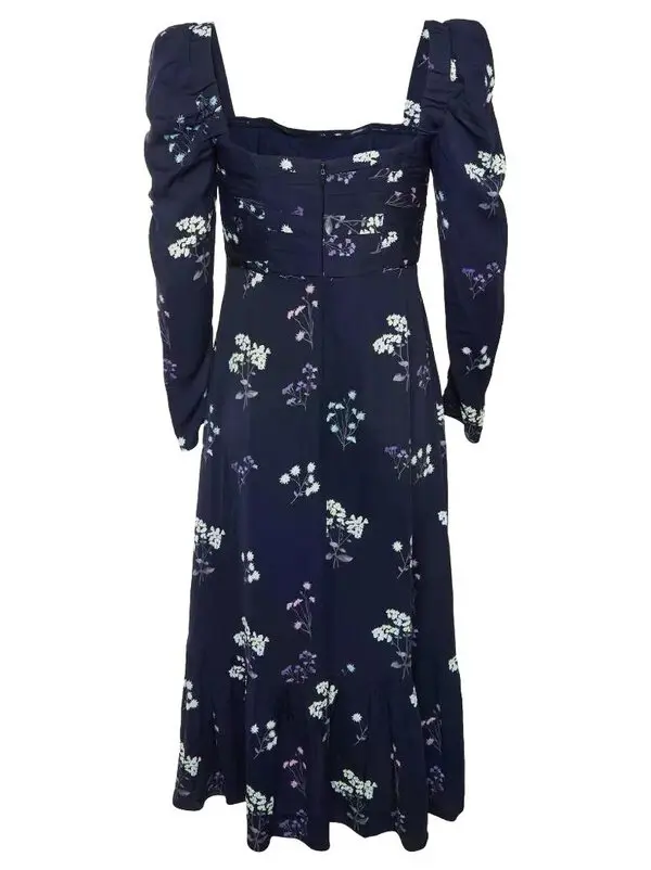 SELF-PORTRAIT Midi Floral-print Ruched Dress - Blue