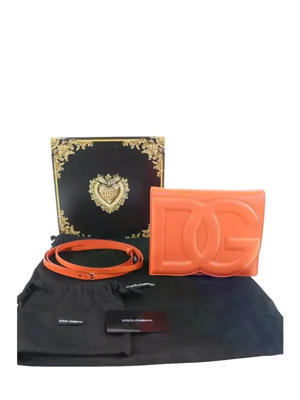 Dolce & Gabbana Leather Dg Logo Flap Crossbody Bag - Orange