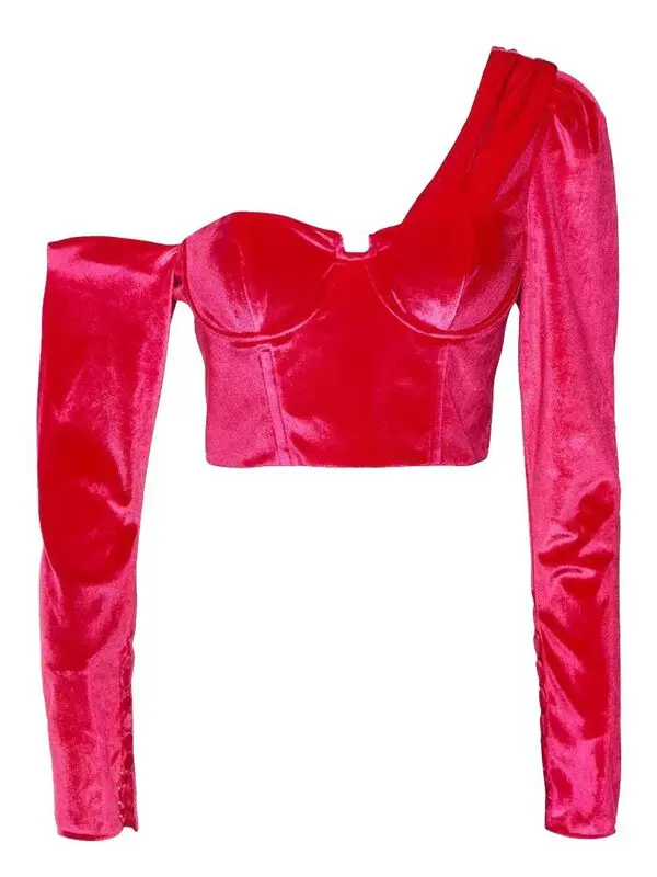SELF-PORTRAIT One-shoulder Velvet Crop Top - Pink