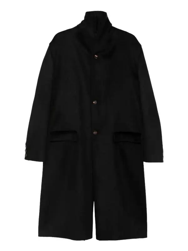 KANG Funnel-neck Single-breasted Coat - Black