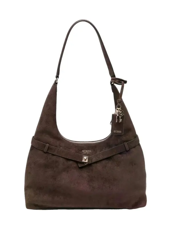 Guess Suede-finish Buckle-detail Shoulder Bag - Brown