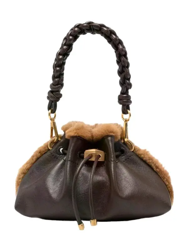 JIMMY CHOO Cinch Shearling-trimmed Leather Cross Body Bag - Brown