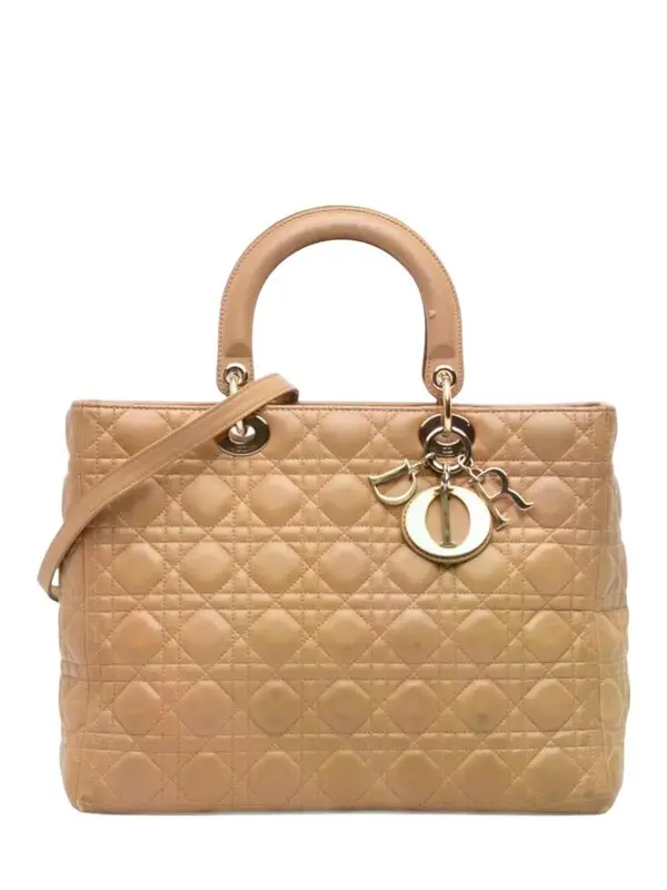 Dior 2010 Large Lambskin Cannage Lady Satchel - Neutrals