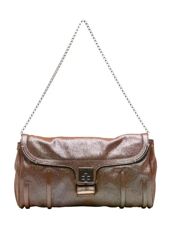 Celine 2008 Glitter Leather Chain Flap Shoulder Bag - Brown