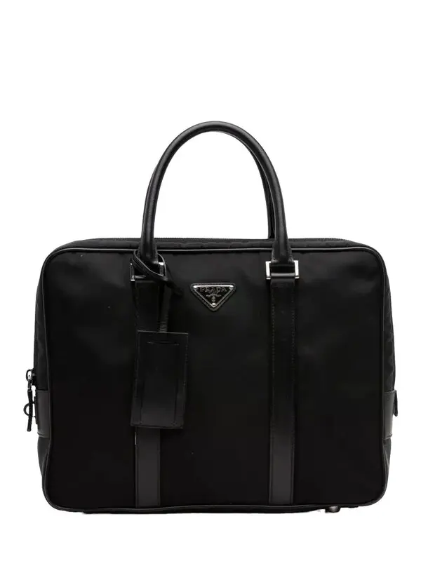 Prada 2013-2026 Saffiano Trimmed Tessuto Business Bag - Black