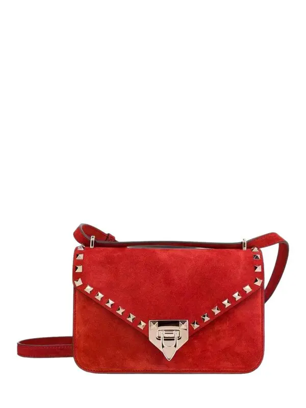 Valentino Garavani Rockstud Small Shoulder Bag In Suede - Red