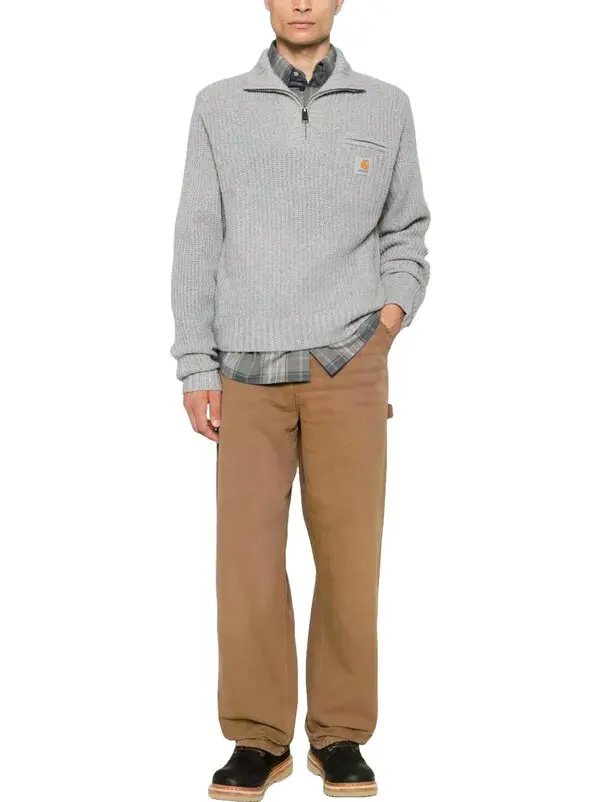 Carhartt Work In Progress Detroit Ribbed-knit Half-zip Sweater - Grey