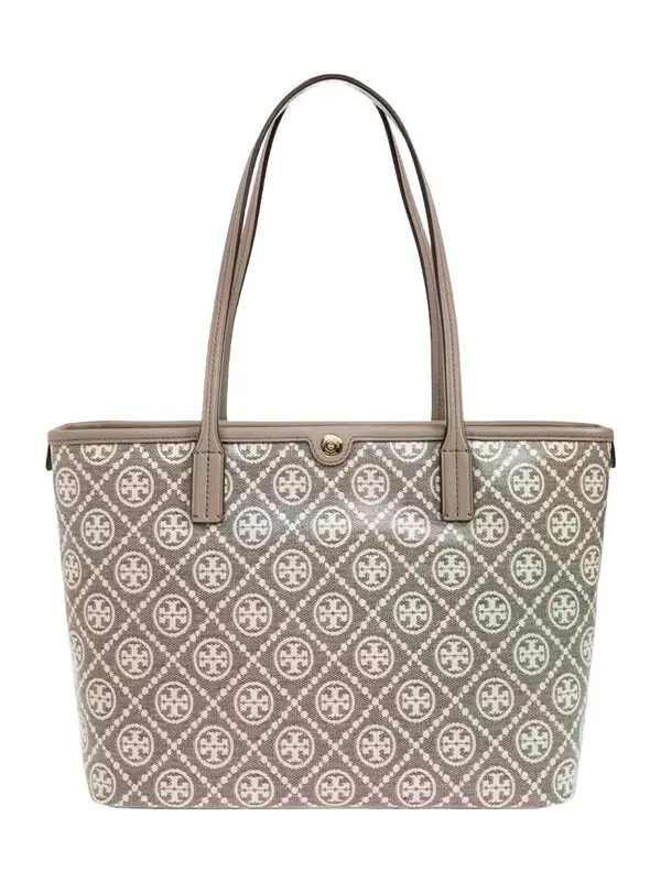 Tory Burch T Monogram Coated Jacquard Small Zip Tote - Grey