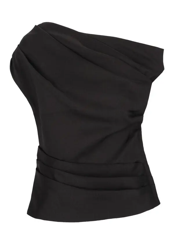 SELF-PORTRAIT Draped Taffeta Top - Black