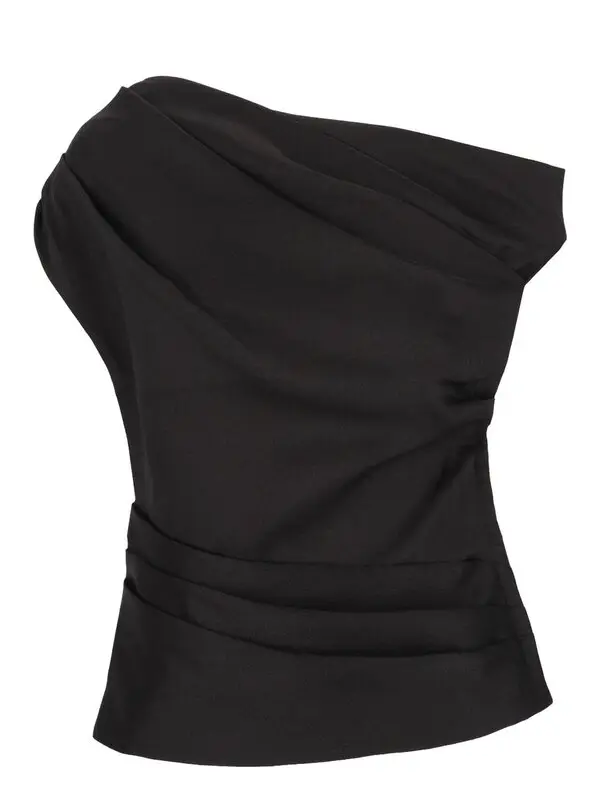 SELF-PORTRAIT Draped Taffeta Top - Black