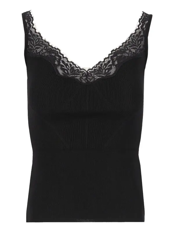 SELF-PORTRAIT Sleeveless Knitted Top - Black