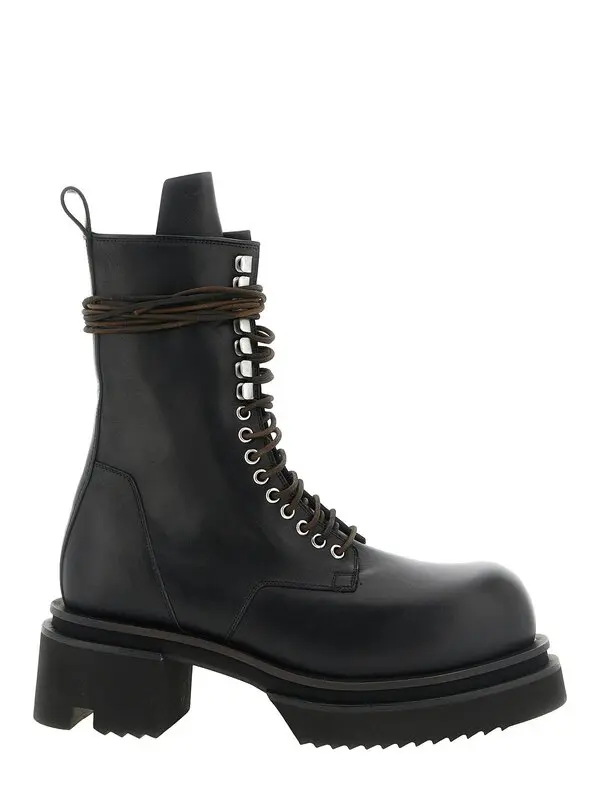 Rick Owens Lace Up Bogun' Combat Boots - Black