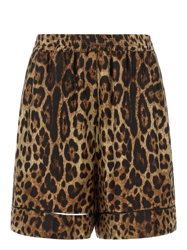 Dolce & Gabbana Silk Satin Animal Print Shorts - Brown