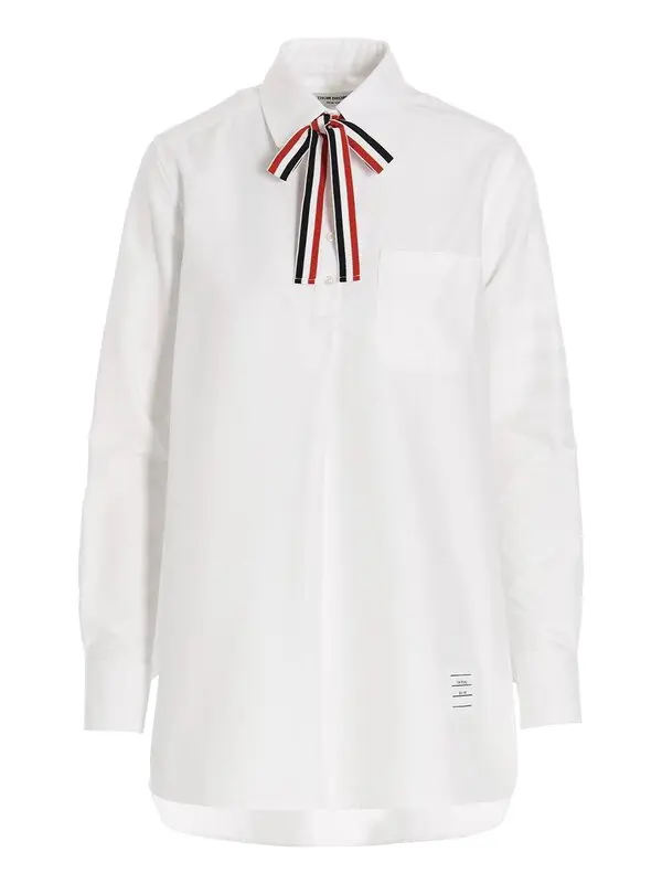 Thom Browne Logo Pussy Bow Blouse - White