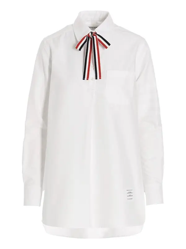 Thom Browne Logo Pussy Bow Blouse - White