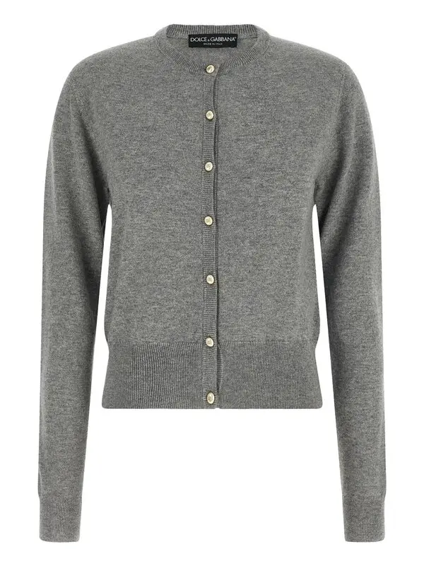 Dolce & Gabbana Logo Buttons Cashmere Cardigan - Gray