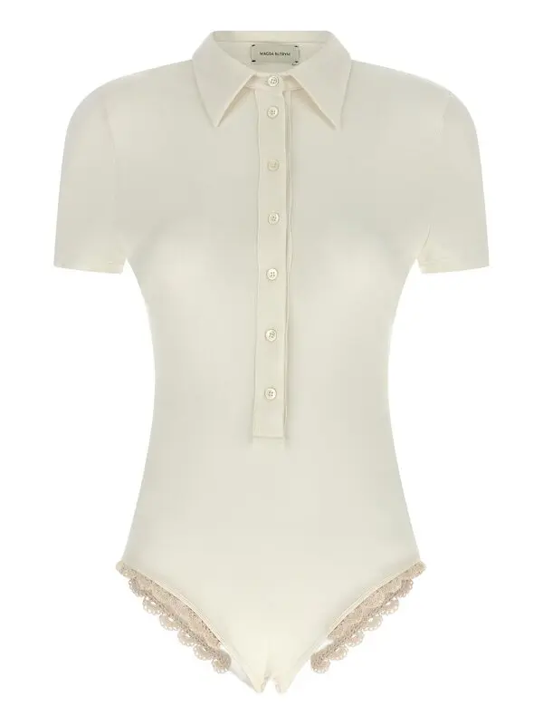 Magda Butrym Crochet-trimmed Polo Bodysuit - White