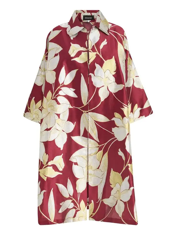 Eskandar Cotton-silk Jacquard A-line Shacket - Red