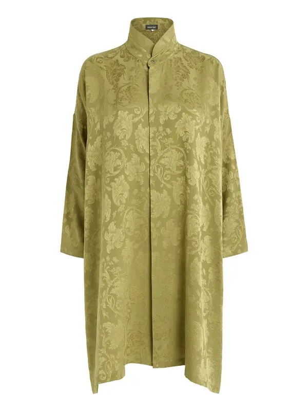 Eskandar Silk Double-stand Collar Shirt - Green