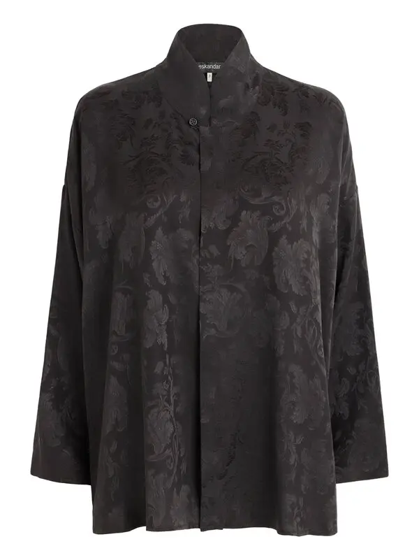 Eskandar Silk Double-stand Collar Shirt - Brown
