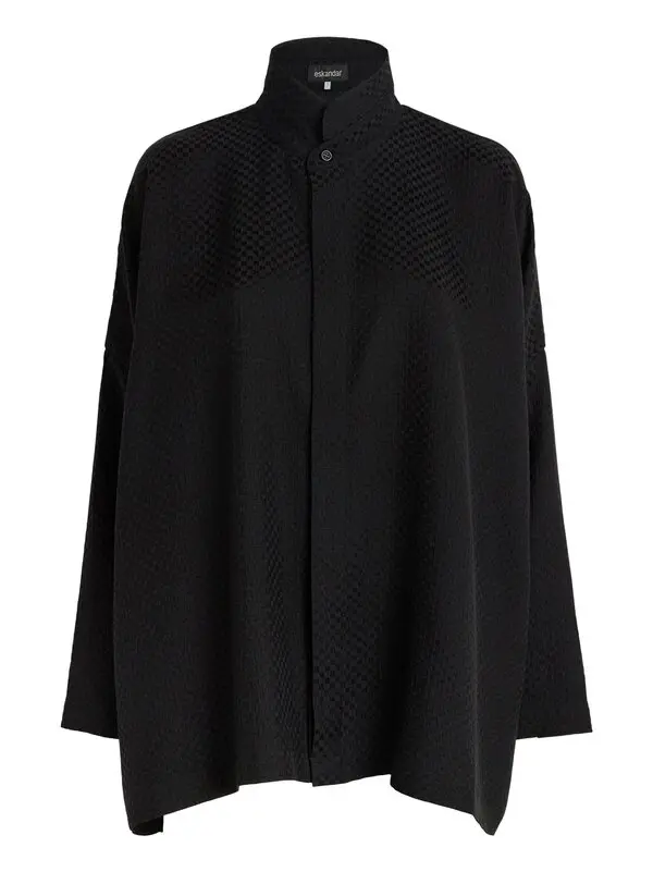 Eskandar Silk Double-stand Collar Shirt - Black