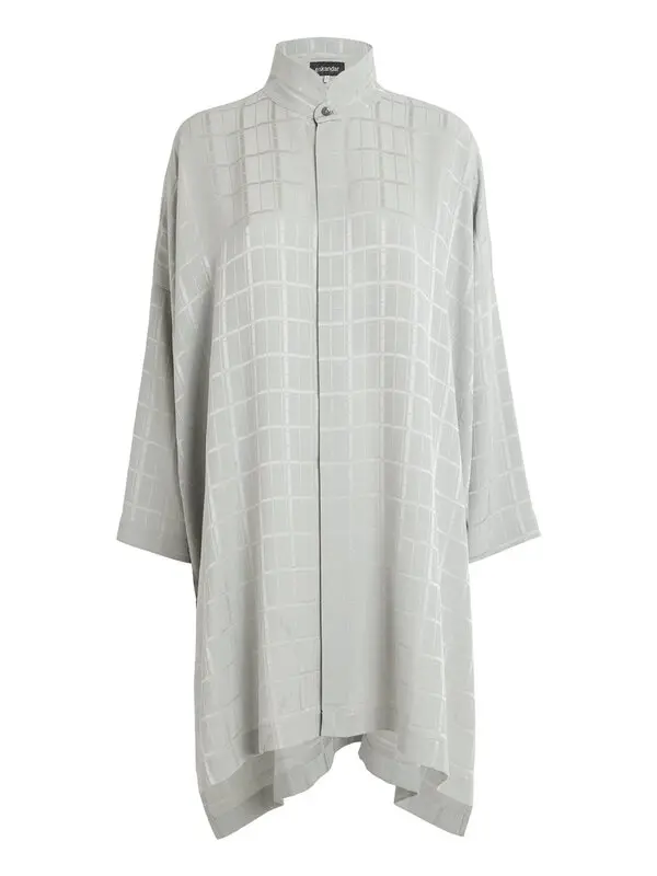 Eskandar Silk Double-stand Collar Shirt - Grey