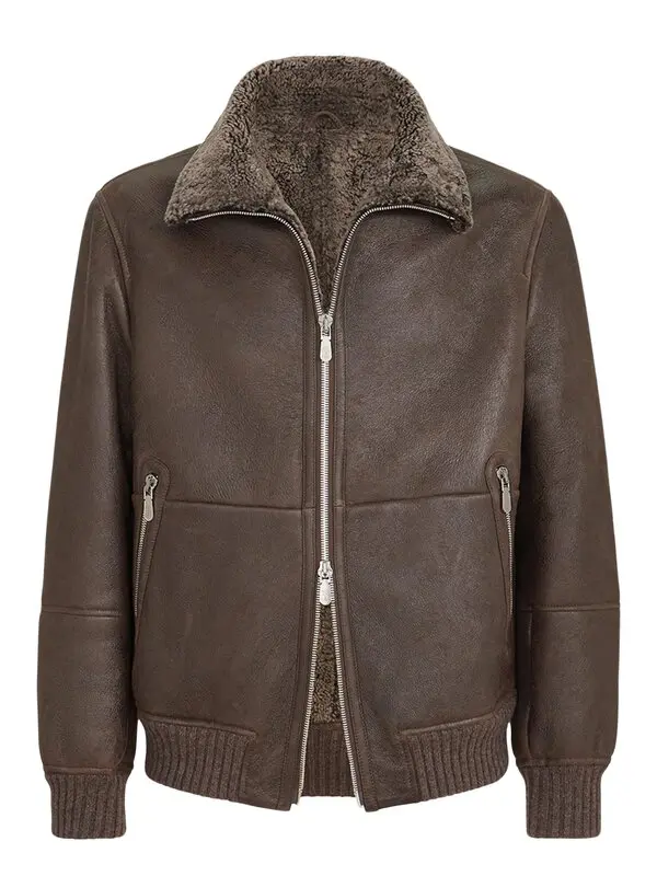 Brunello Cucinelli Shearling Bomber Jacket - Brown