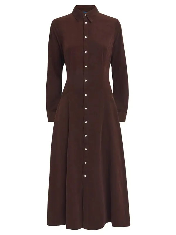 Polo Ralph Lauren Cotton Corduroy Midi Shirt Dress - Brown