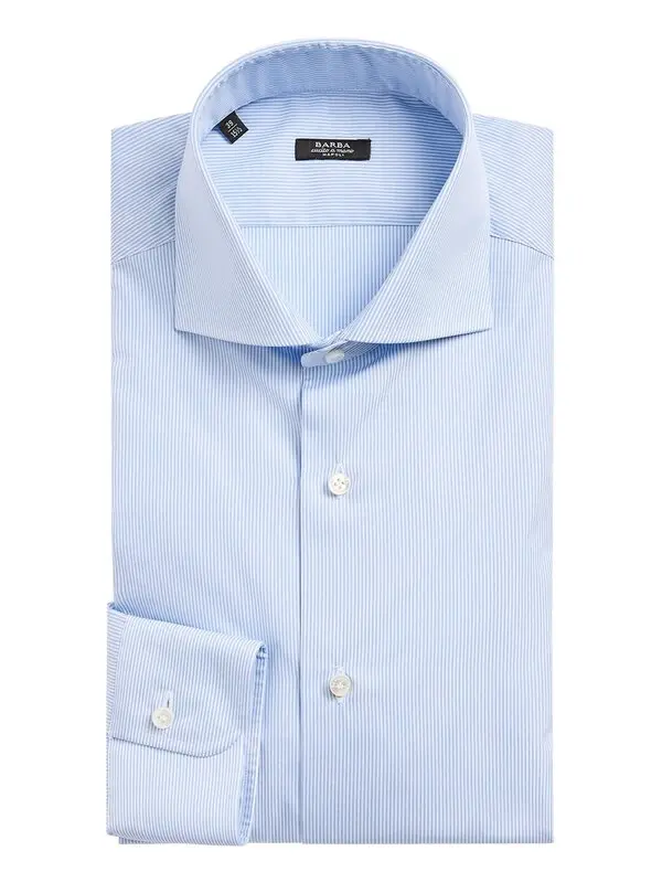BARBA NAPOLI Cotton Stripe Slim Shirt - Blue
