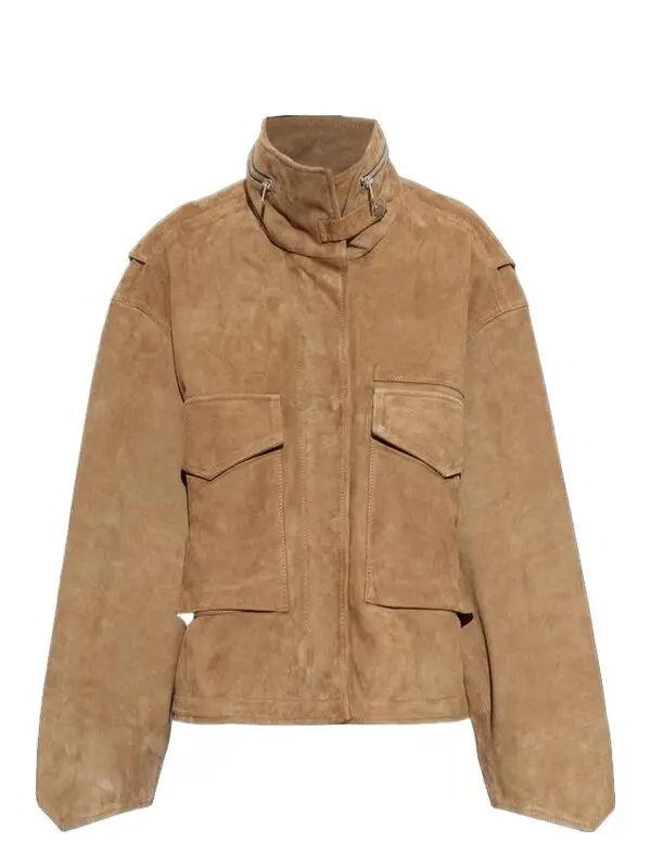 ALLSAINTS Suede Stand Collar Cargo Jacket - Walnut Brown