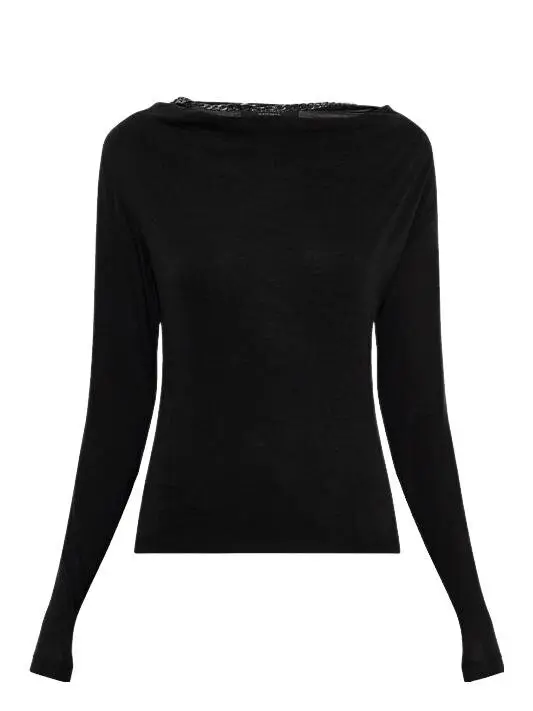 ALLSAINTS Chain Detail Offshoulder Long Sleeve Top - Black