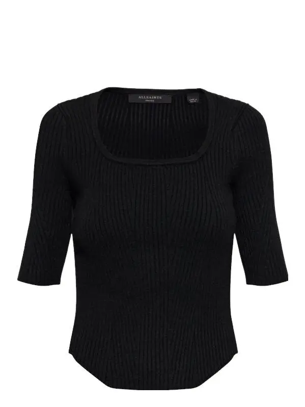ALLSAINTS Square Neck Rib Knit Top - Black
