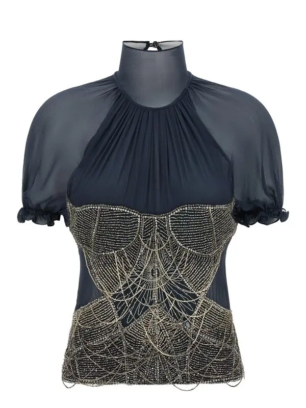 Attico Jewel Embroidery Top - Blue